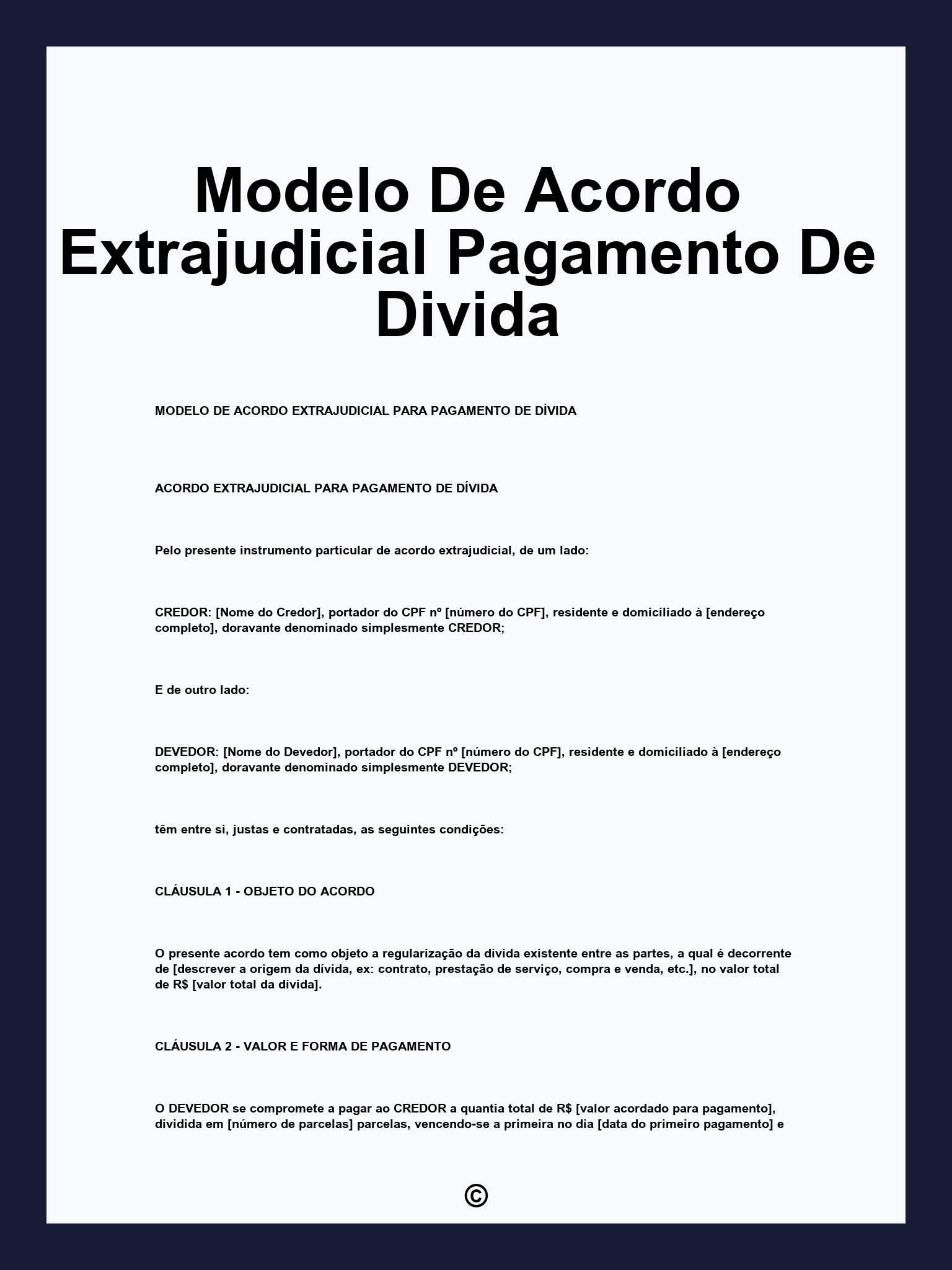 Modelo De Acordo Extrajudicial Pagamento De Divida