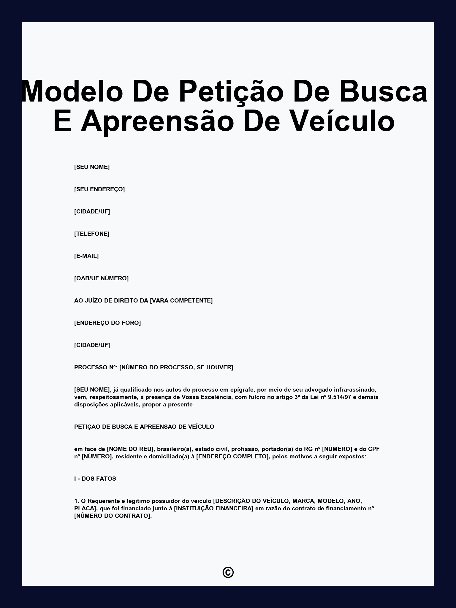 Modelo De Petição De Busca E Apreensão De Veículo