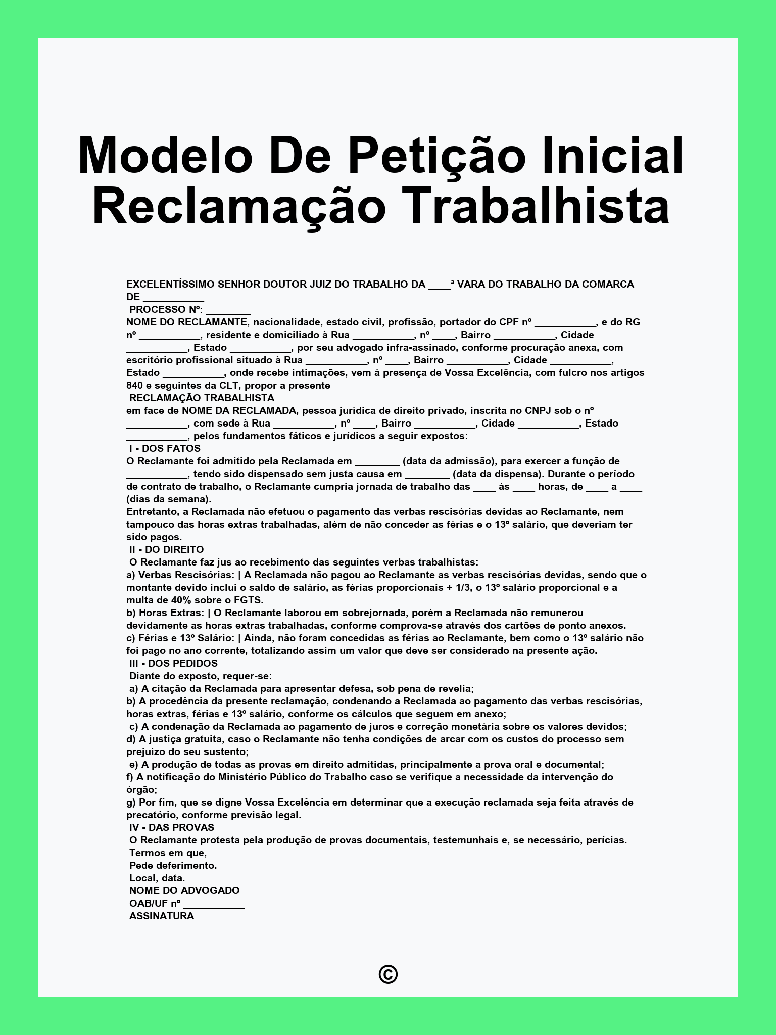 Modelo De Petição Inicial Reclamação Trabalhista